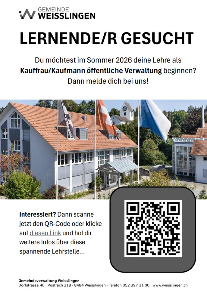Weisslingen Gemeinde - Lernende/r Kauffrau / Kaufmann EFZ Öffentliche Verwaltung ab 2026 gesucht!